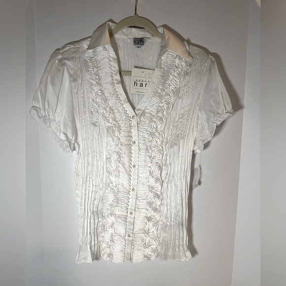 KEREN hart | Tops | Tuxedo Blouse White Large Satin Sheen Beautiful ...